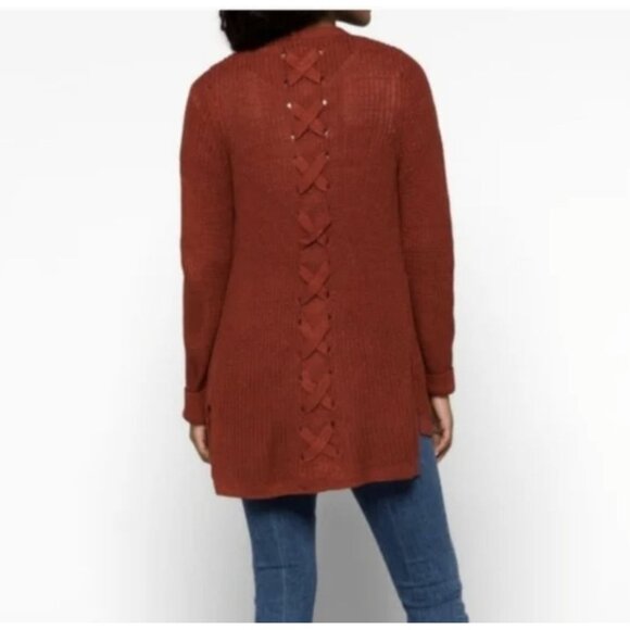 PINQUE | Sweaters | Pinque Jamelya Back Detail Cardigan In Artisan Rust ...